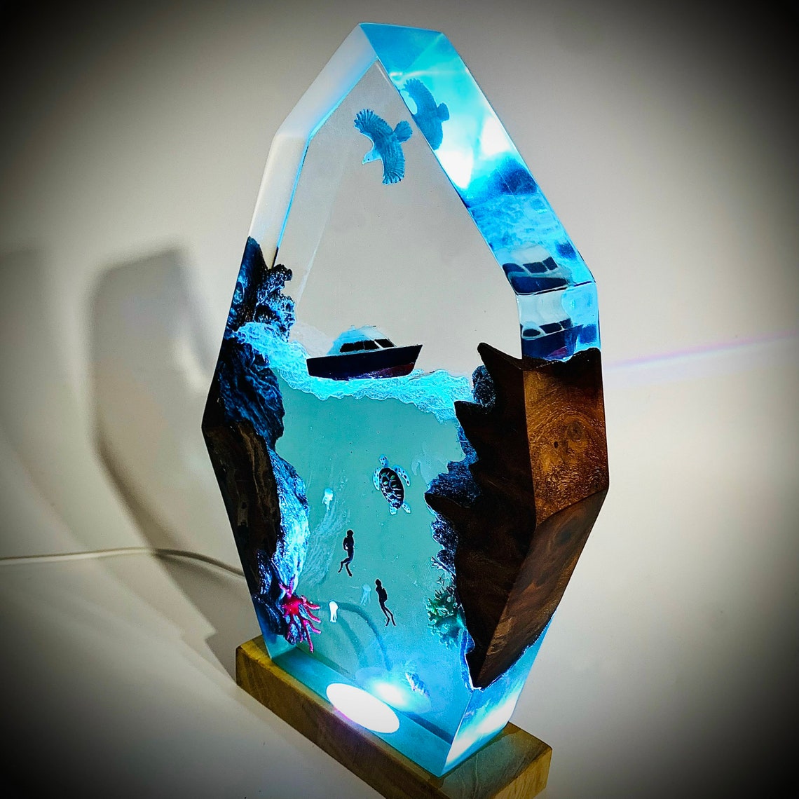 Epoxy Resin Ocean Lamp Scuba Divers Epoxy Night Lights Epoxy and Wooden ...