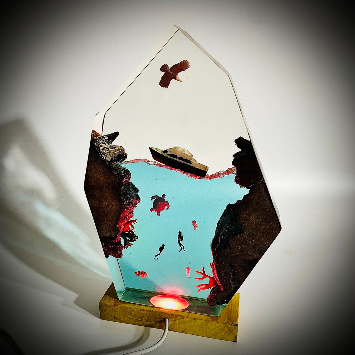 Epoxy Resin Ocean Lamp Scuba Divers Epoxy Night Lights Epoxy and Wooden ...
