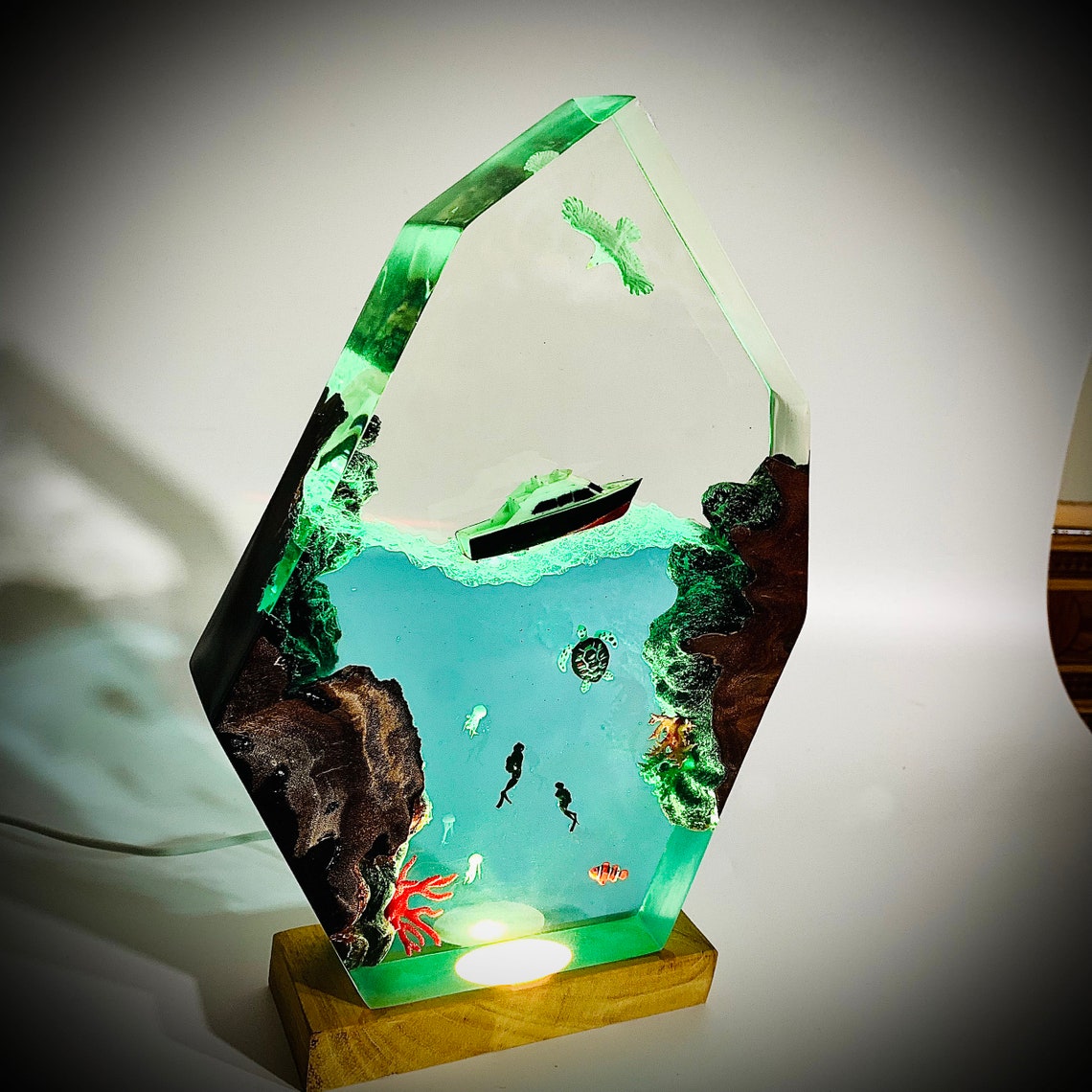 Epoxy Resin Ocean Lamp Scuba Divers Epoxy Night Lights Epoxy and Wooden ...