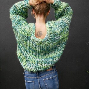 Chunky Knit Cardigan Multicolor Merino Wool Cardigan Short Jumper ...