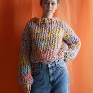 Chunky Knit Sweater Multicolored Giant Yarn Pullover Mega Chunky Yarn ...