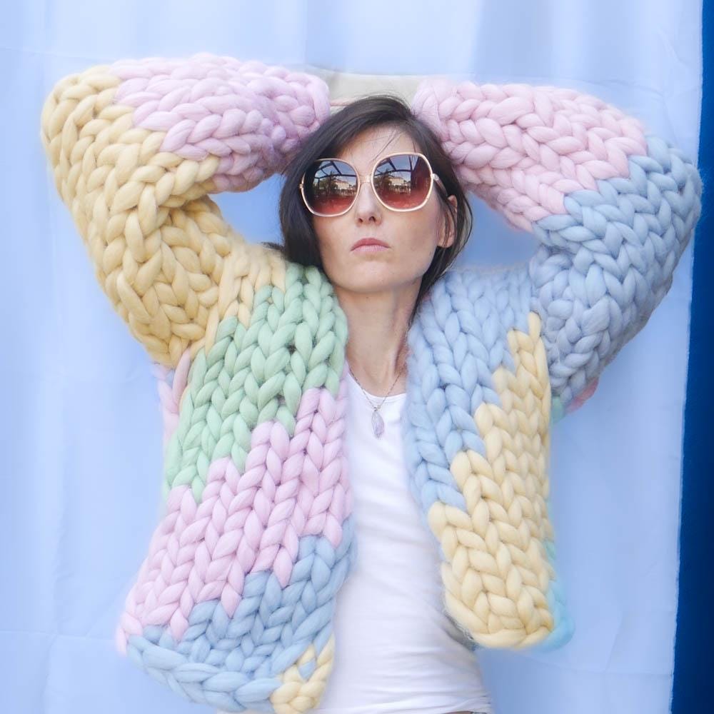 Chunky Knit Sweater, Chunky Wool Oversized Cardigan, Super Chunky Yarn ...
