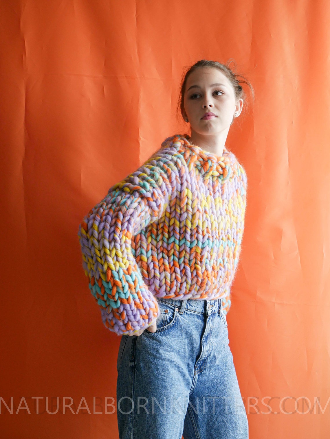 Chunky Knit Sweater Multicolored Giant Yarn Pullover Mega - Etsy