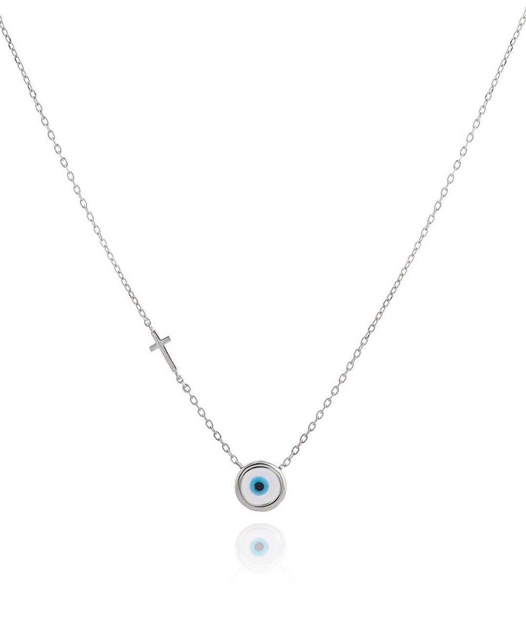 Dainty Eye Necklace With Christian Cross Jelly Blue Enamel - Etsy