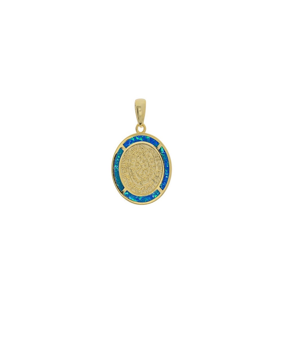 Blue Opal Phaistos Pendant, 14K Gold S925 Charm, Ancient Greek ...