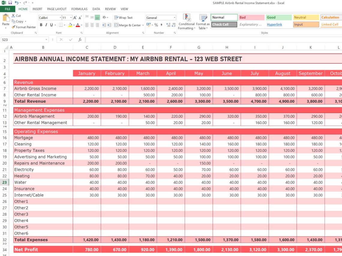 Airbnb Rental Income & Expense Tracker / Income Statement Excel ...