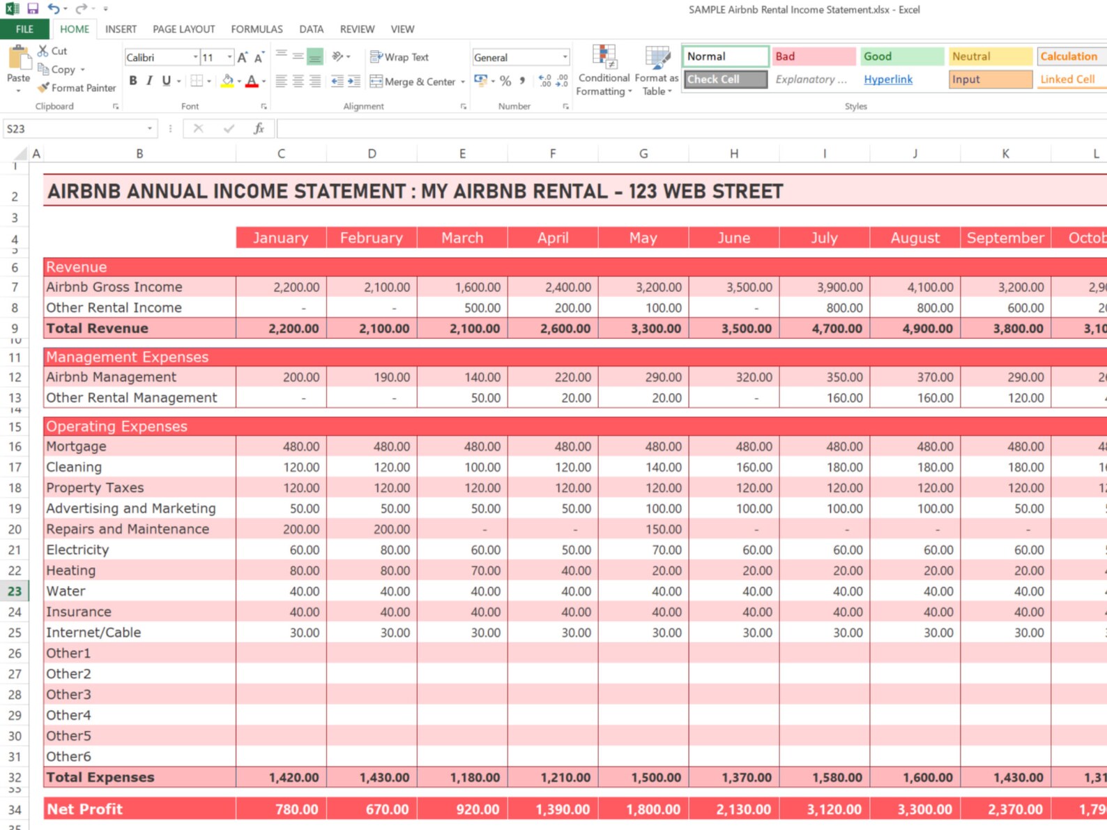 Airbnb Rental Income & Expense Tracker / Income Statement Excel ...