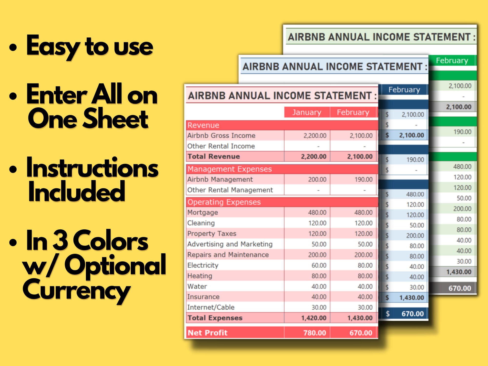 Airbnb Rental Income & Expense Tracker / Income Statement Excel ...