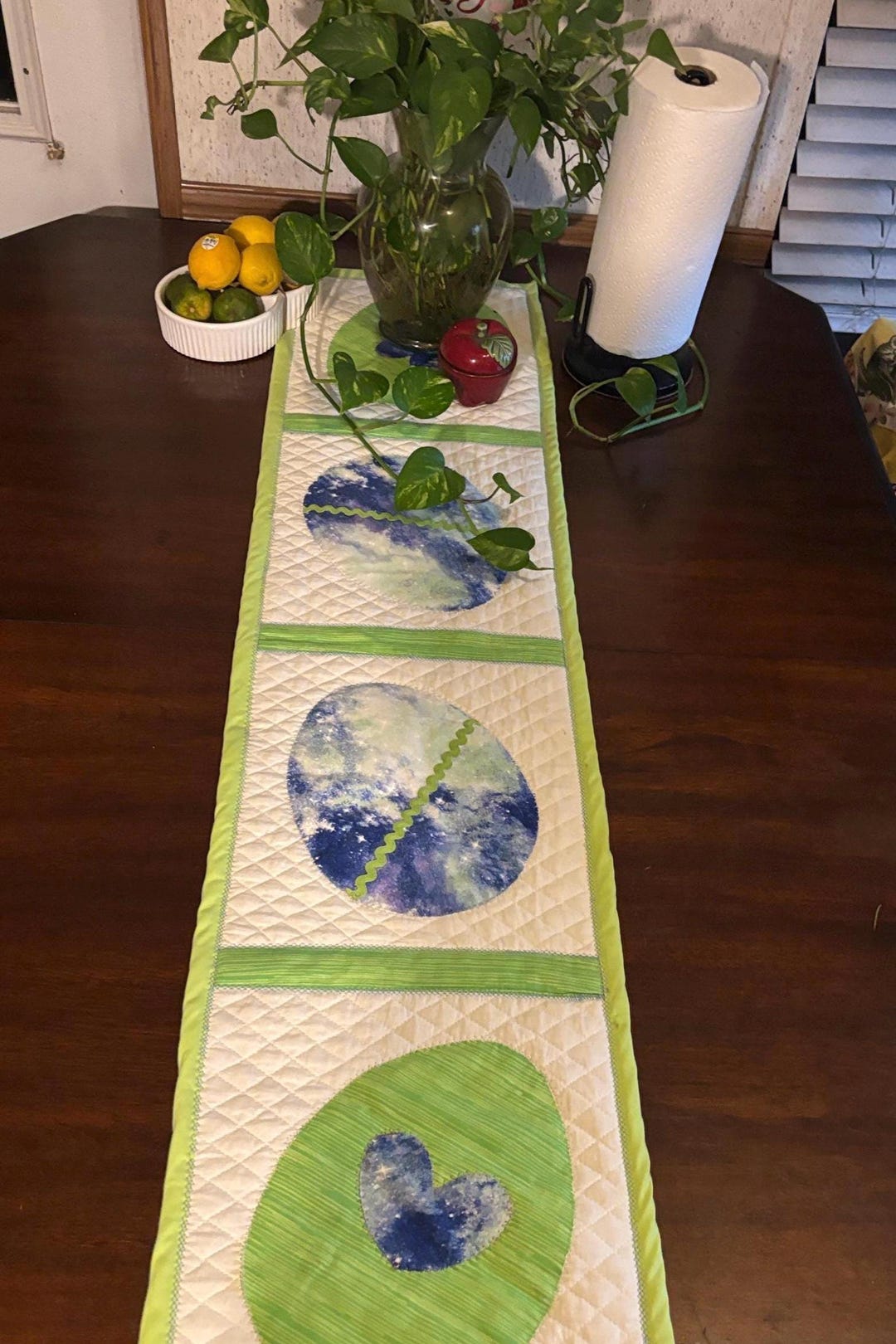 Handmade Easter Egg Table Runner: Blue, Green Appliqué - Etsy