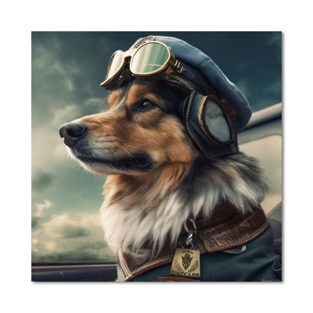 Alsatian Pilot Print: Retro Aviator Dog Portrait, Quirky Wall Art ...