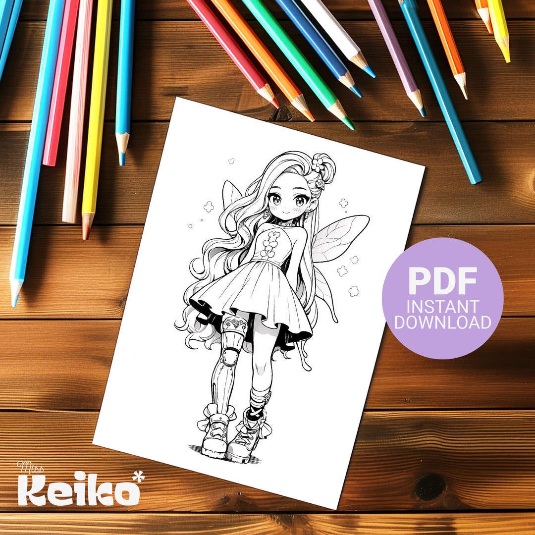 Coloring Page Fairy Girl With Prosthetic Leg - Etsy