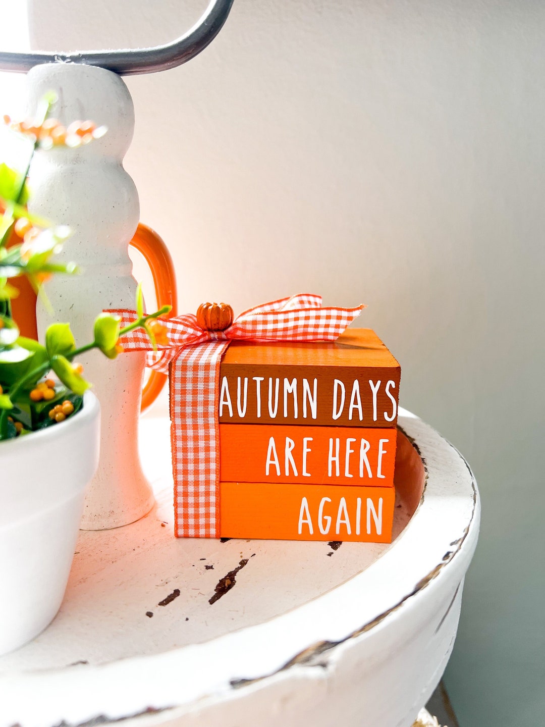 Autumn Mini Books, Fall Tiered Tray, Wood Book Stack, Autumn Decor ...