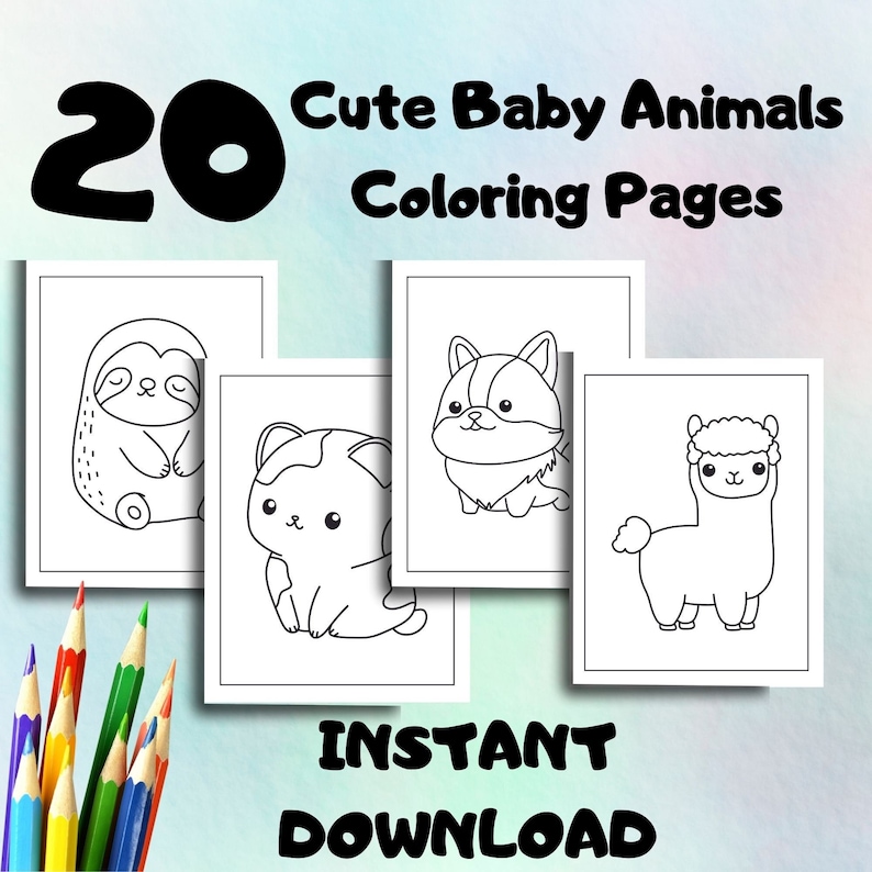 20 Cute Baby Animals Coloring Pages for Kids, Easy Animals Coloring ...