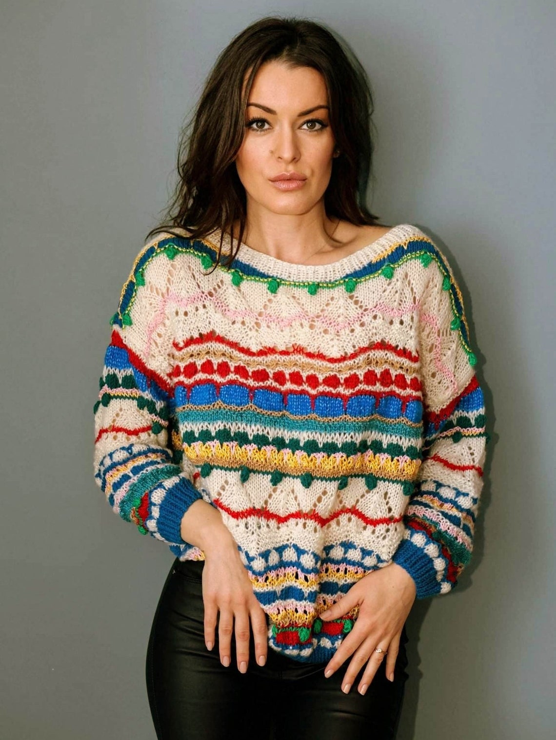 Multicolor Sweater Rainbow Sweater Multicolor Pullover - Etsy