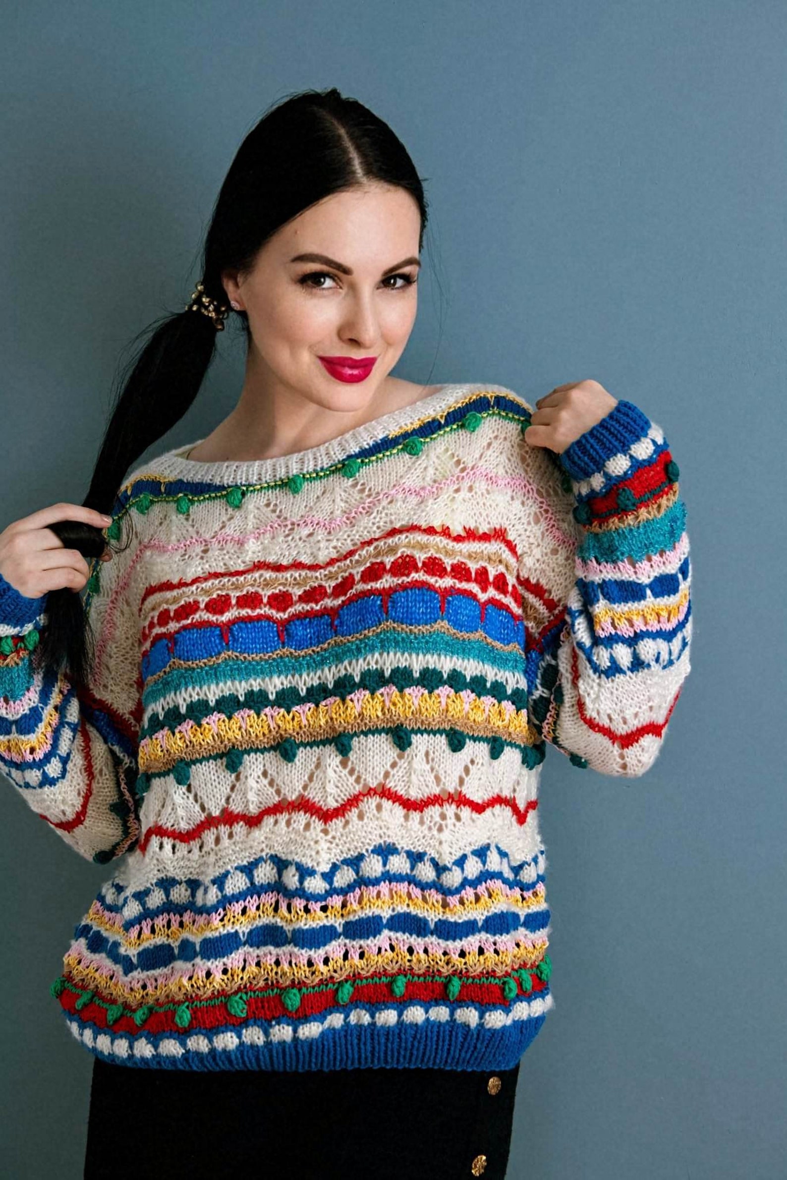 Multicolor Sweater Rainbow Sweater Multicolor Pullover - Etsy