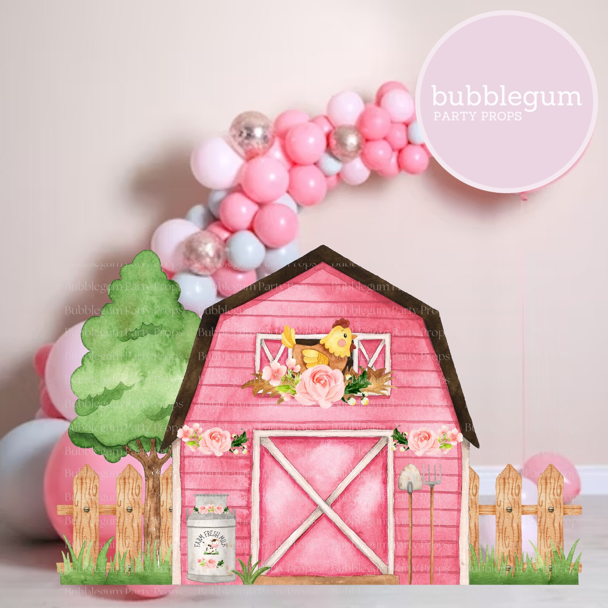 Pink Farm Barn, Big Cutout Party Prop, Barnyard Party Decor, Pink Farm ...