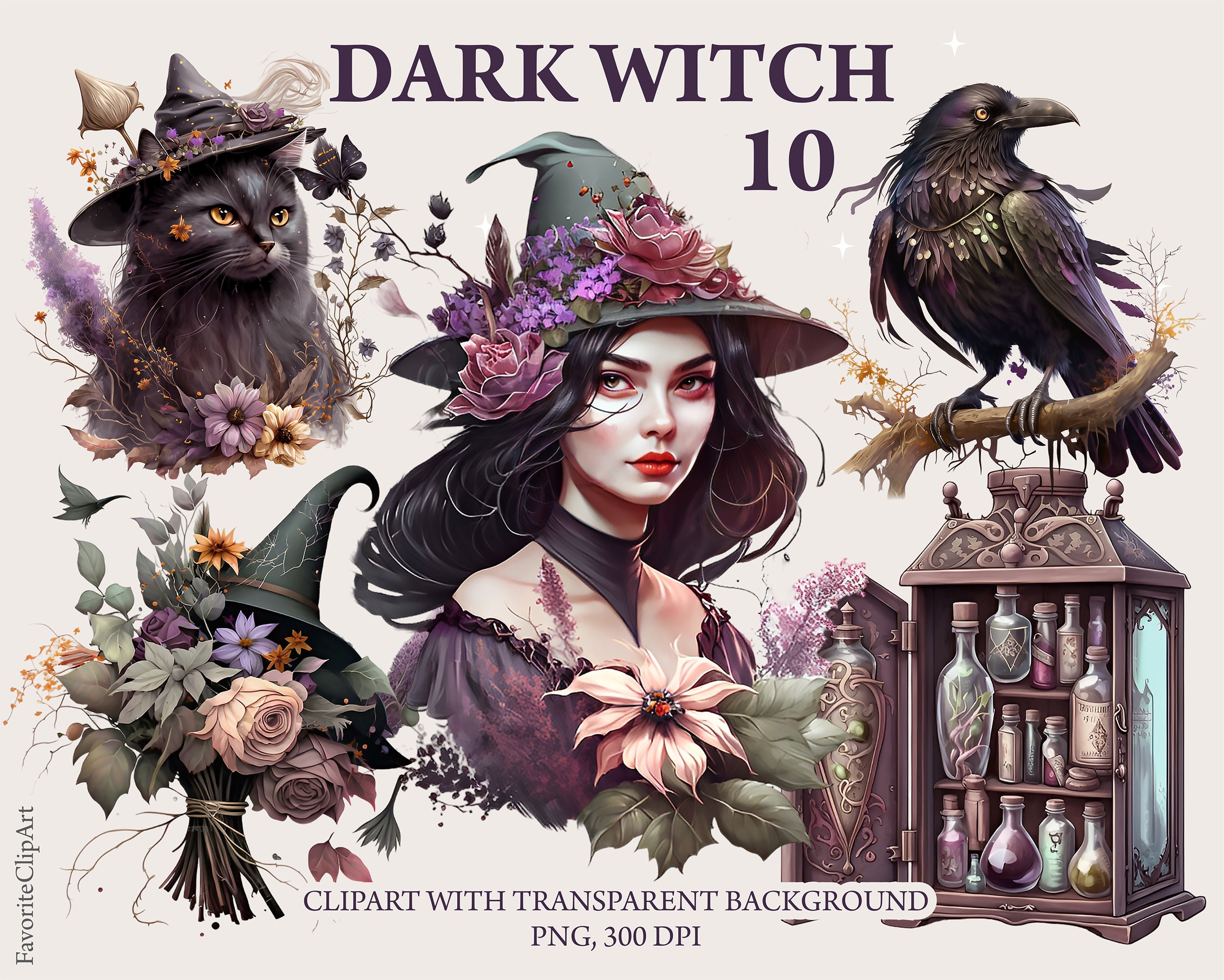 Dark Witch Clipart Png Magic Clipart Mystic Clipart - Etsy