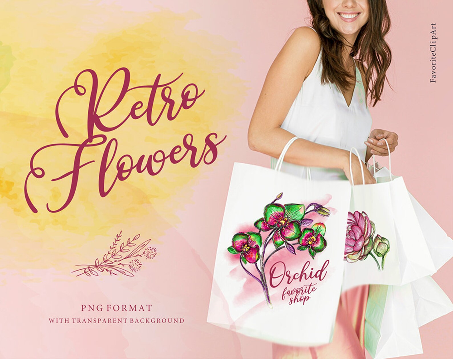 Collection of Watercolor Flowers in WARM Colors. Peony, Hydrangea, Rose ...