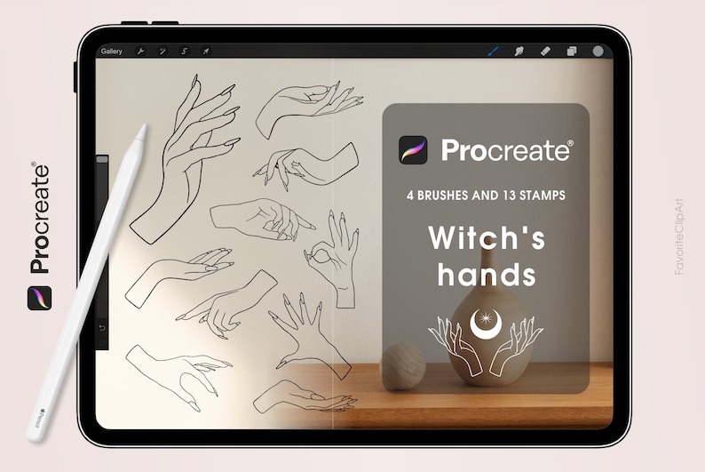 Brush Stamps Hands and Mystical Symbols on the Ipad in - Etsy