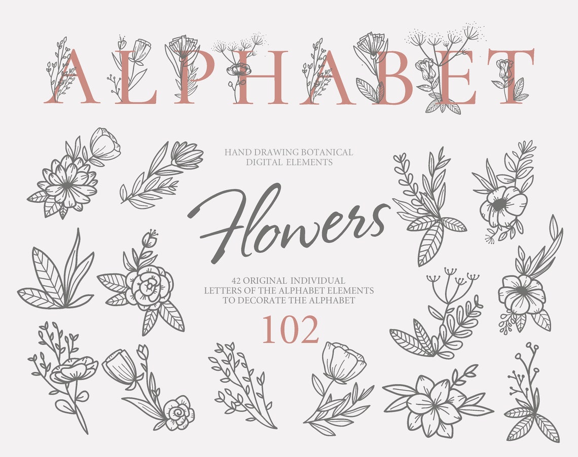Floral Alphabet Clipart 100 Vector Elements Scrapbooking - Etsy