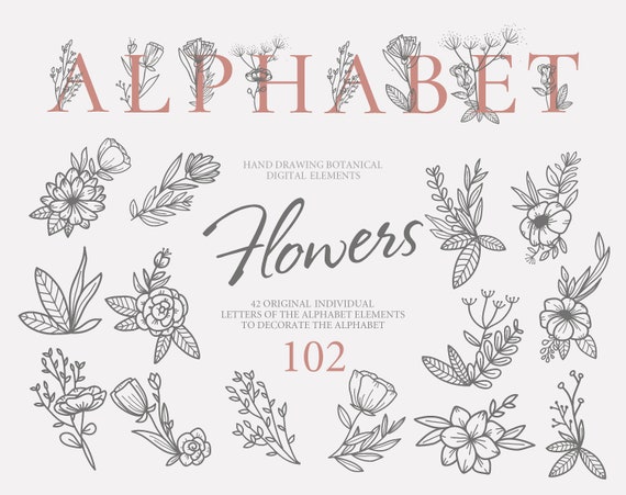 Floral Alphabet Clipart 100 Vector Elements Scrapbooking - Etsy