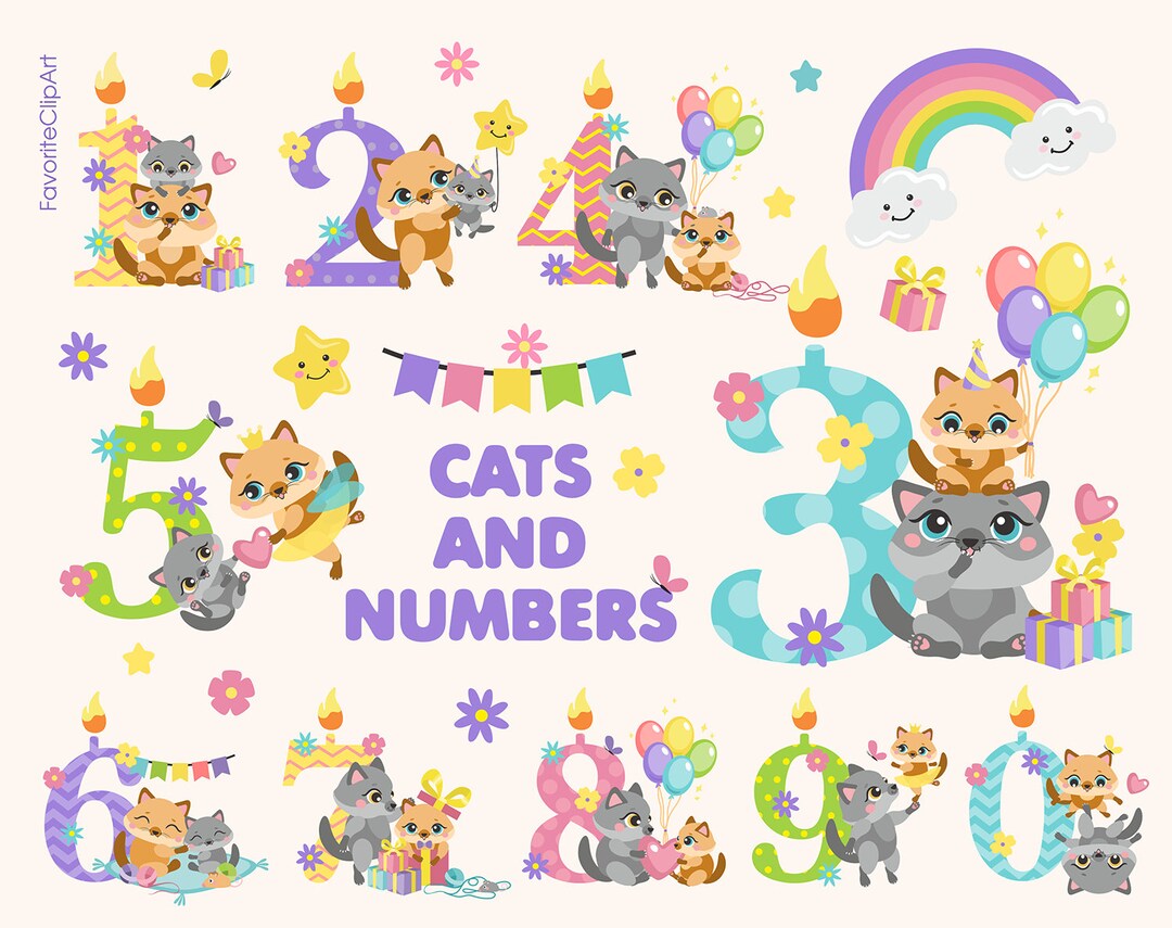 Cats and Numbers. Cats Baby Shower, Clipart Happy Birthday. Daughter ...