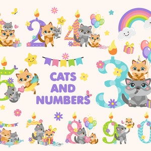 Cats and Numbers. Cats Baby Shower, Clipart Happy Birthday. Daughter ...