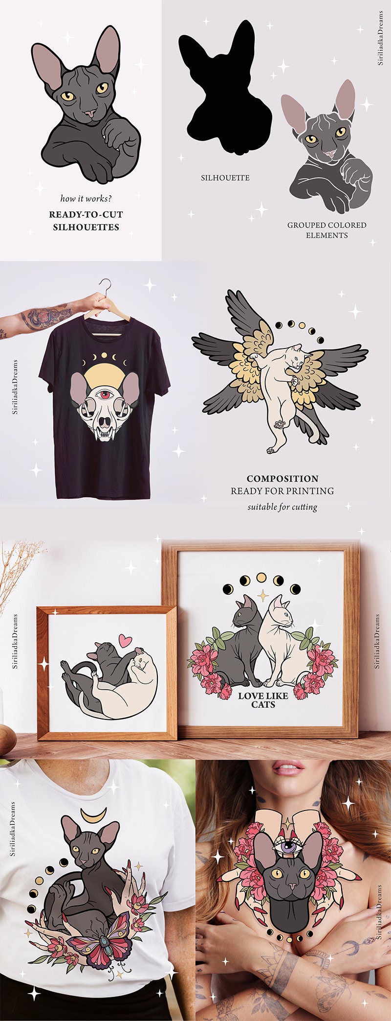 310 Colored Cats Bundle of Svg Cliparts. Cats Tattoo Sketch. - Etsy