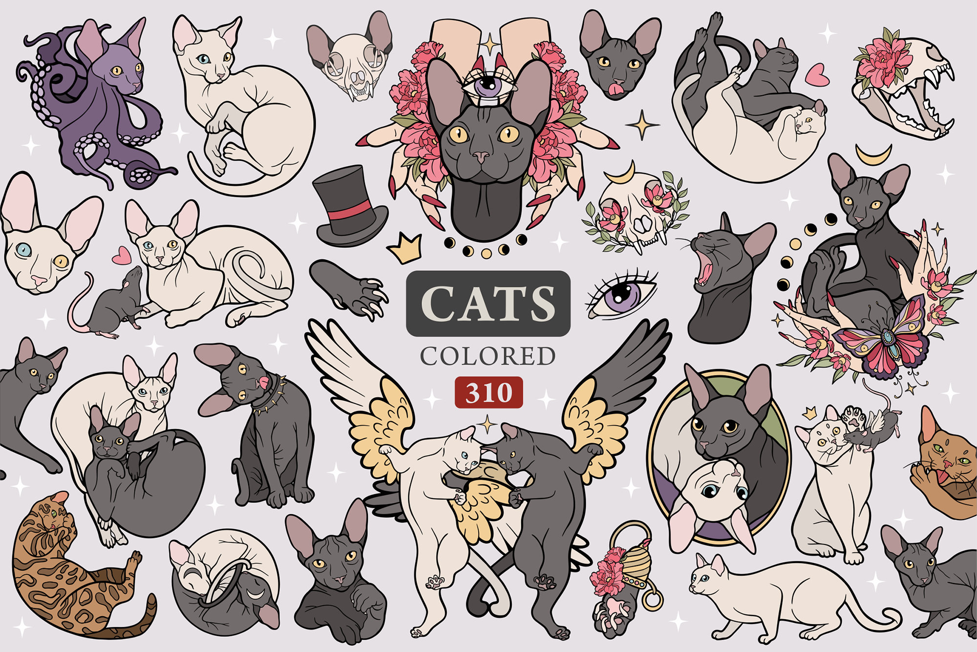 310 Colored Cats Bundle of Svg Cliparts. Cats Tattoo Sketch. - Etsy