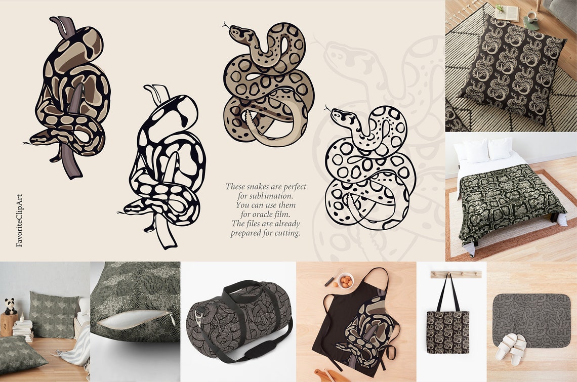 African Snakes and Reptiles Clipart and Patterns. Spotted | Etsy