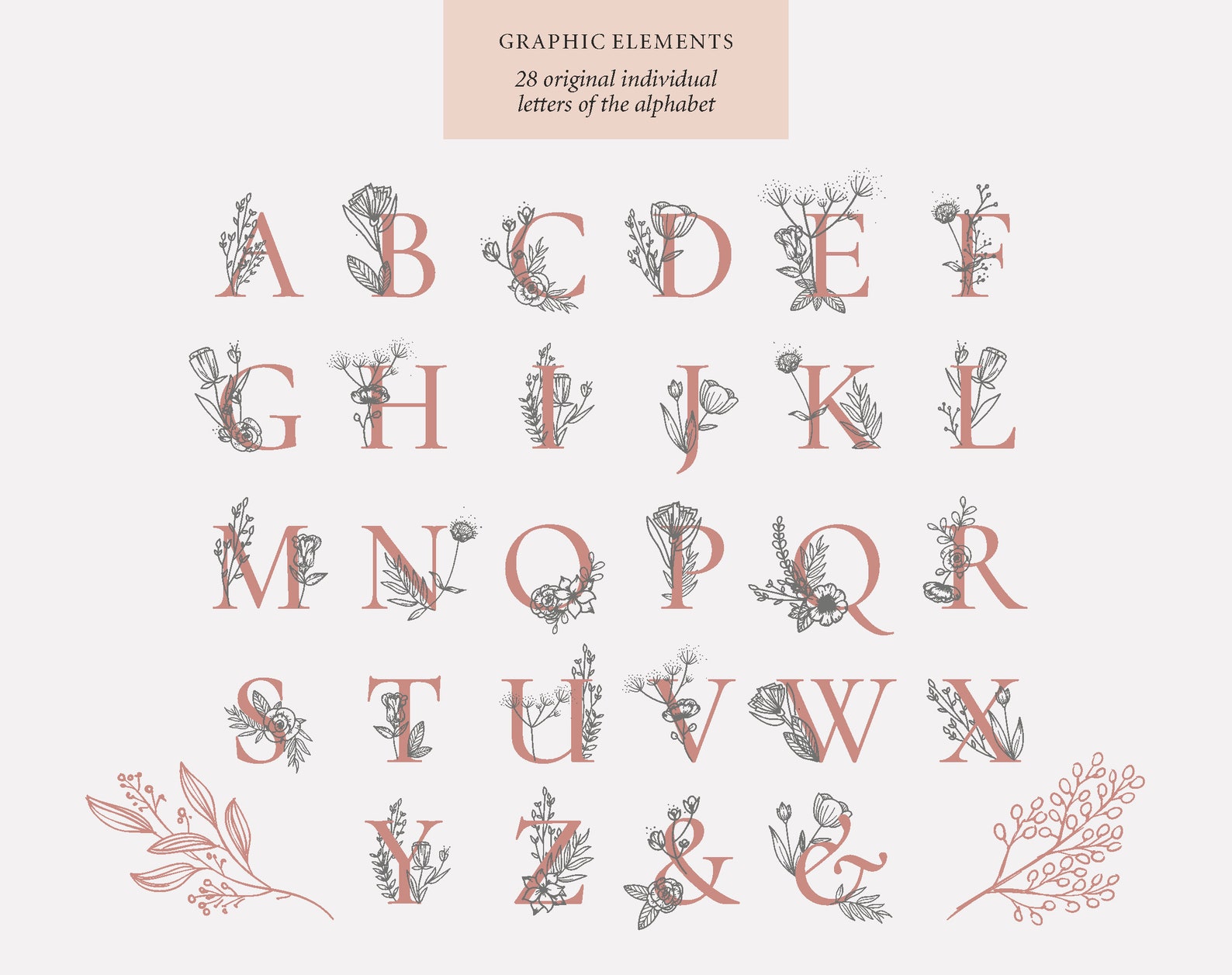 Floral Alphabet Clipart 100 Vector Elements Scrapbooking - Etsy