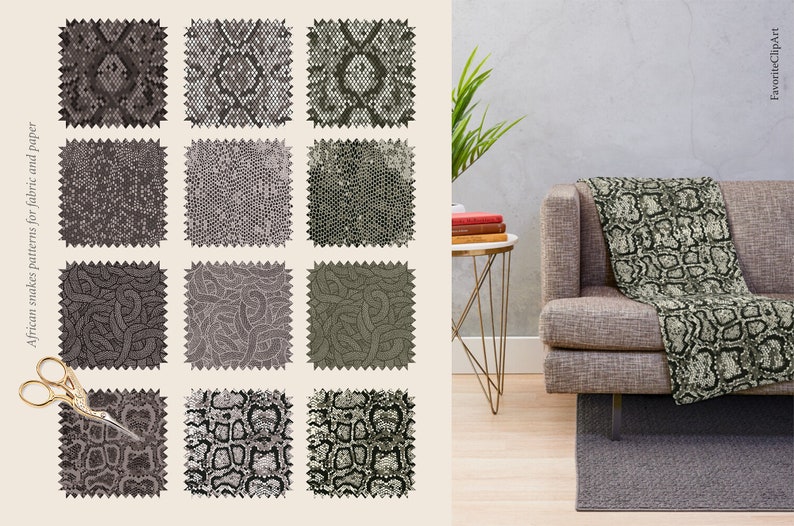 African Snakes and Reptiles Clipart and Patterns. Spotted Reptile Skin ...