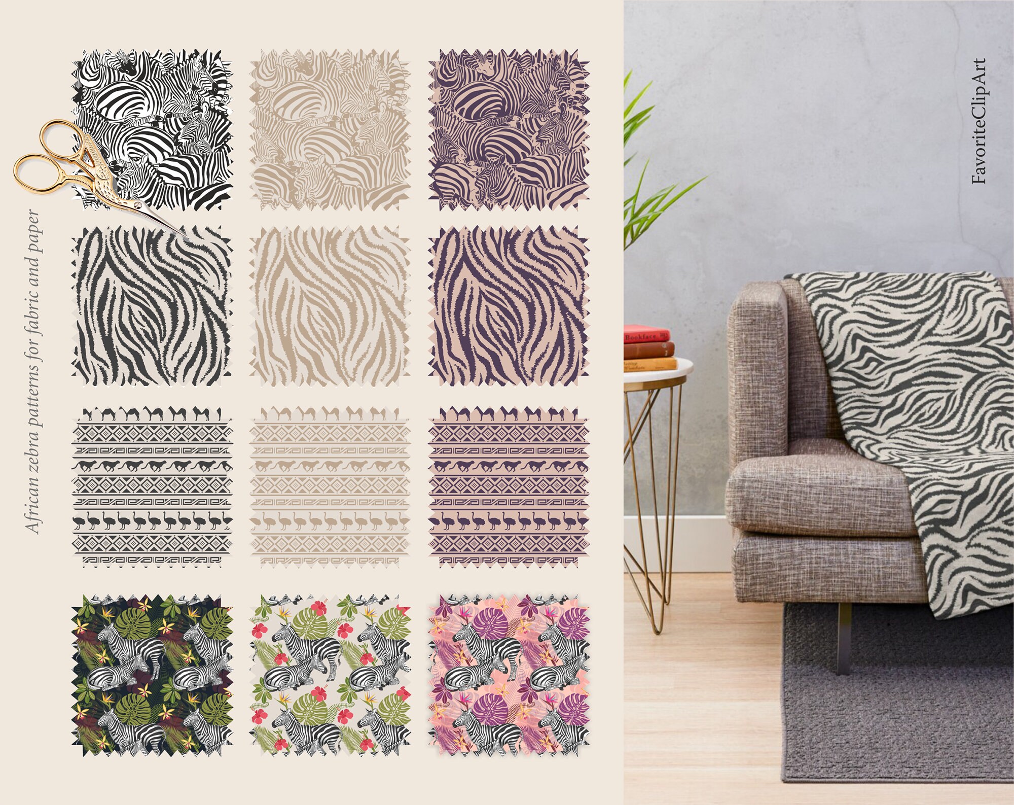 African Zebras Clipart, Striped Zebra Patterns, Striped Spots. Jungle ...