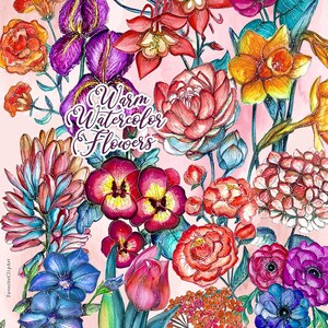 Collection of Watercolor Flowers in COLD Colors. Peony, Hydrangea, Rose ...