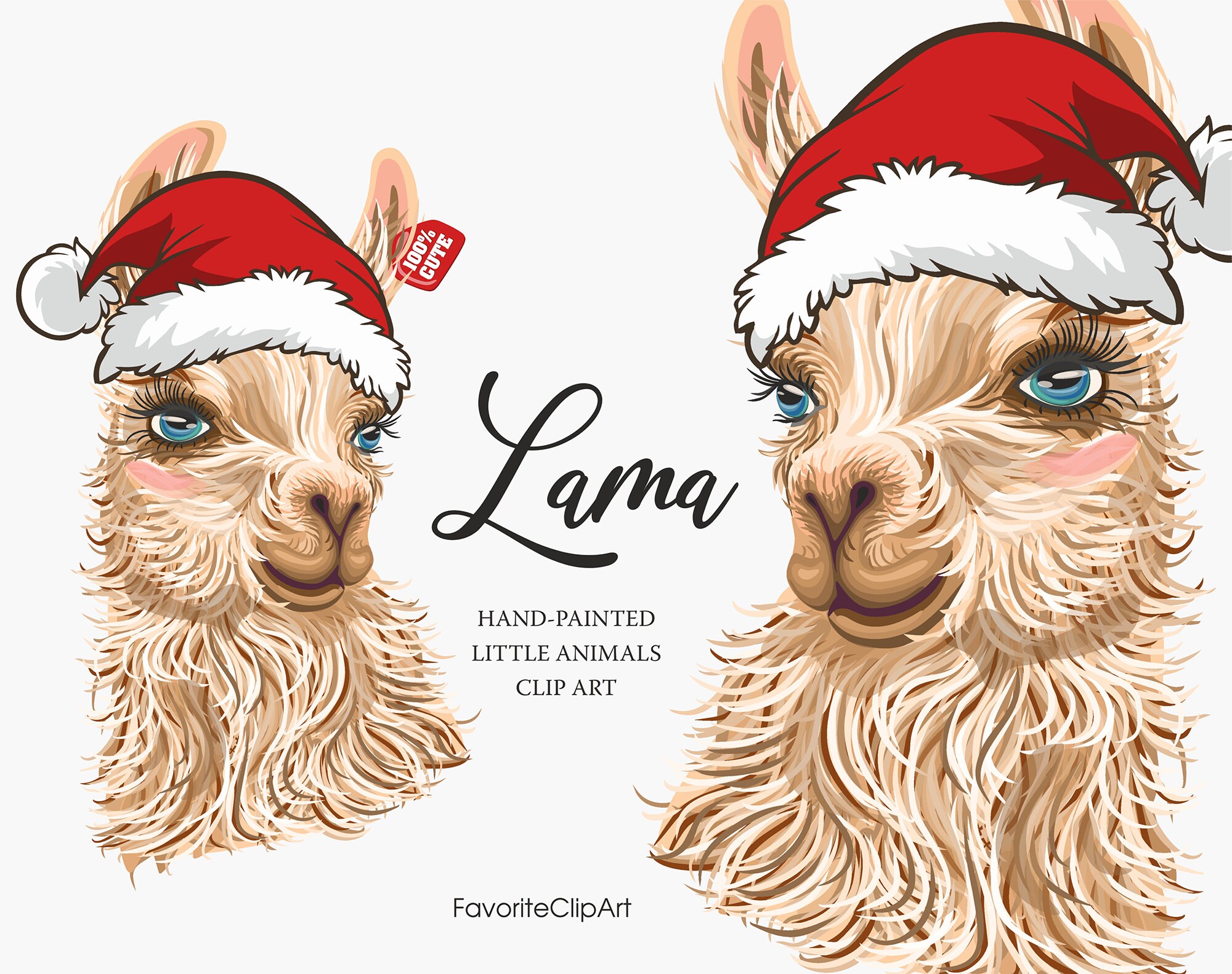 Cute Lama Alpaca Clipart. Lama in a Flower Wreath, New Year's Lama ...