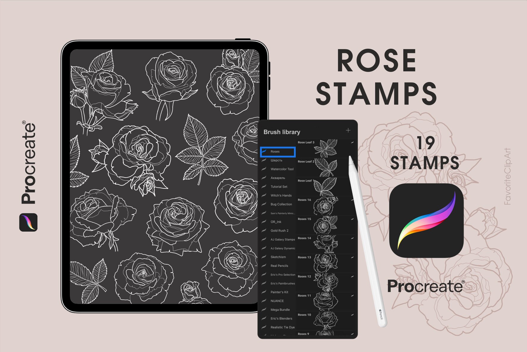 19 Flowers Rose Stamps for Procreate, Roses Line to Create Tattoo ...