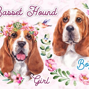 Basset Hound Dog Watercolor Portraits, Boy and Girl. Cute Pets Portrait ...