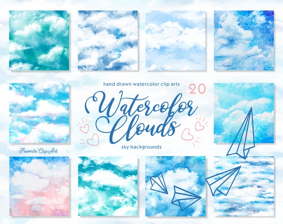 20 Watercolor Clouds Backgrounds Clipart Clouds for - Etsy