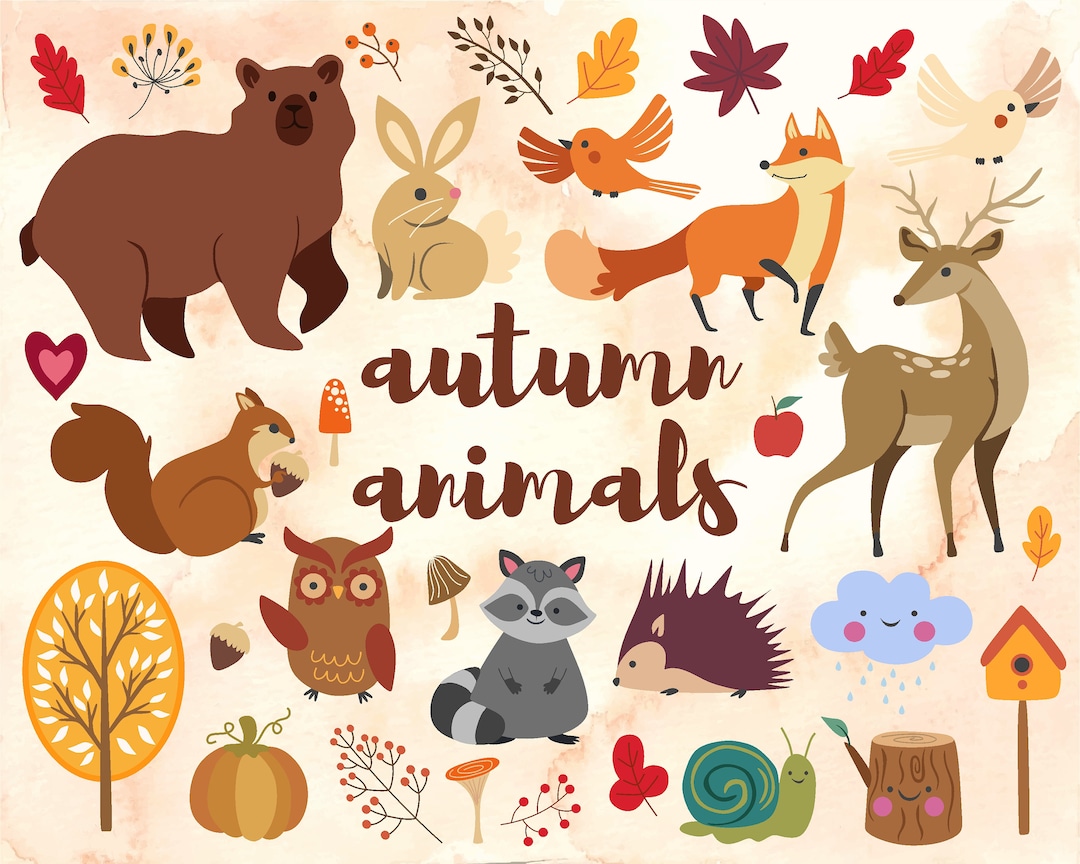 Cute Autumn Animals Vector Clipart. Clipart Baby Shower. Animal ...