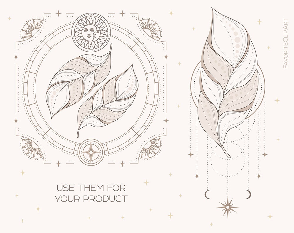 Magic Feathers Clipart. Ready to Print. Phoenix Bird Feather Tattoo ...