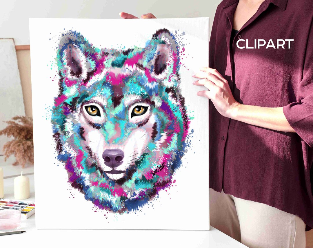 Watercolor Wolf Clipart Hand Drawing. Wolf Ready-to Print PNG Format ...
