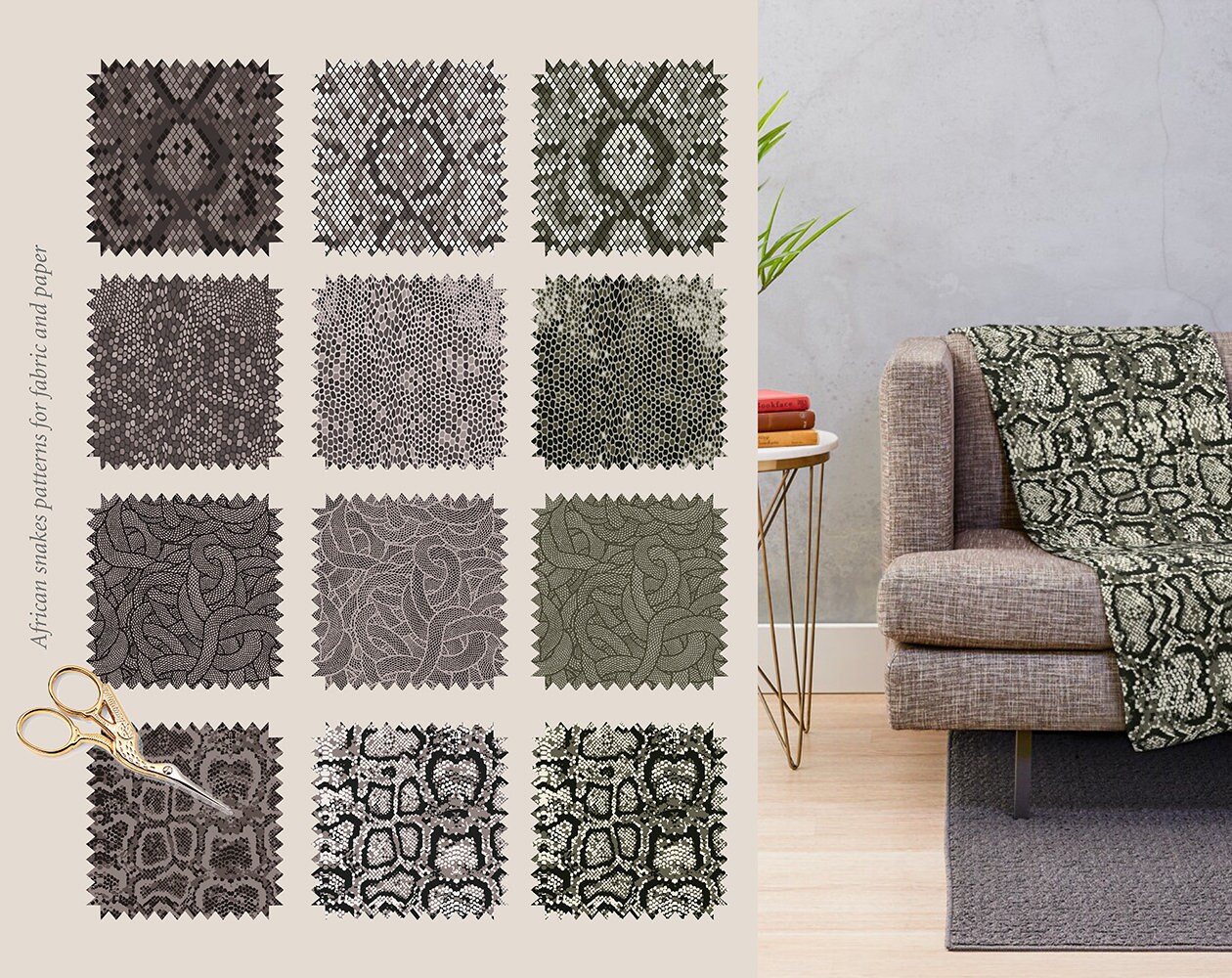 African Snakes and Reptiles Patterns. Spotted Reptile Skin. Pattern for ...