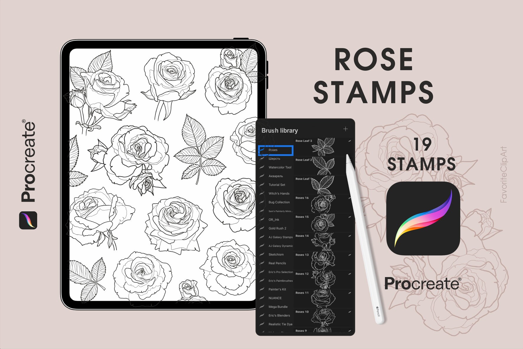 19 Flowers Rose Stamps for Procreate, Roses Line to Create Tattoo ...