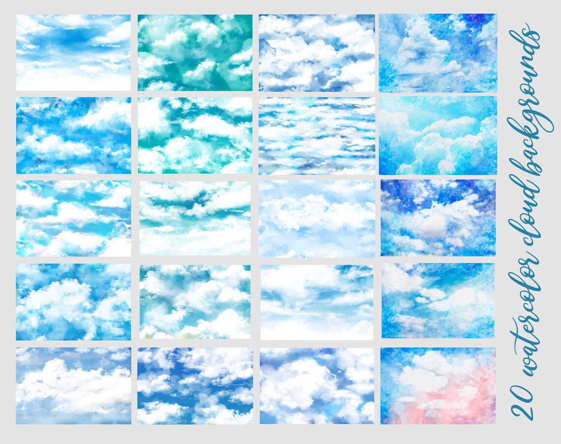 20 Watercolor Clouds Backgrounds Clipart Clouds for - Etsy