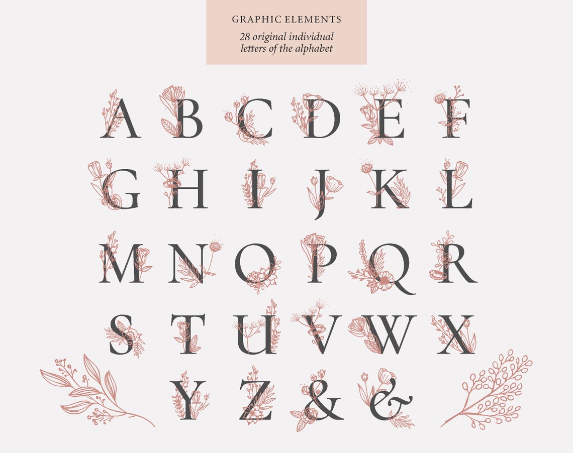 Floral Alphabet Clipart 100 Vector Elements Scrapbooking - Etsy