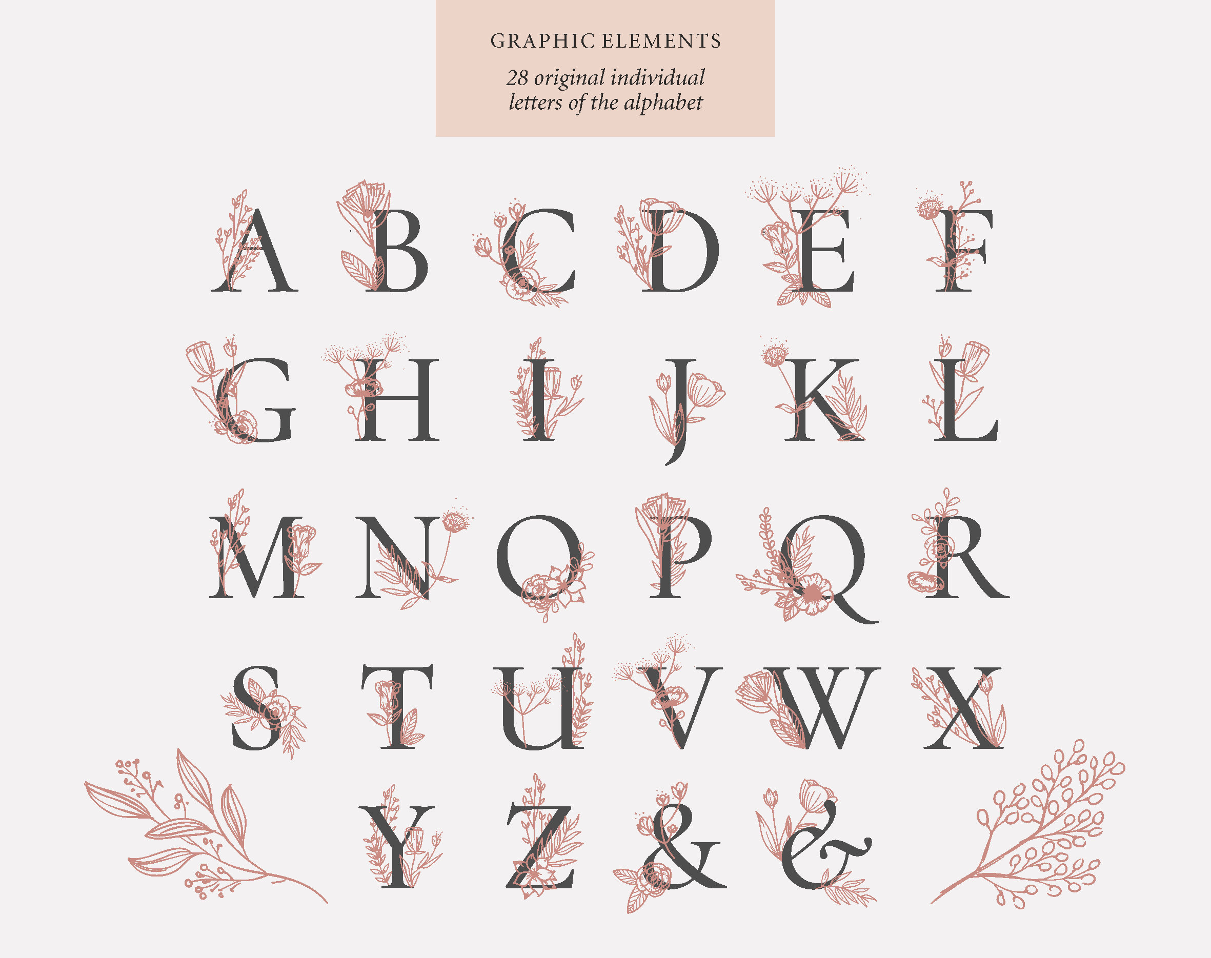Floral Alphabet Clipart 100 Vector Elements Scrapbooking - Etsy