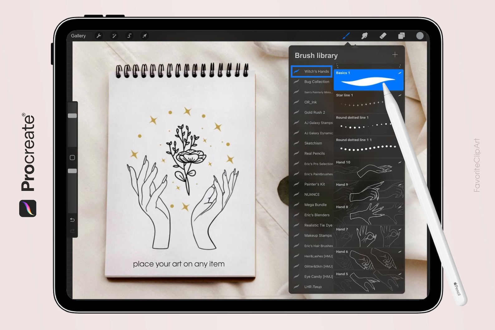 Brush Stamps Hands and Mystical Symbols on the iPad in Procreate ...