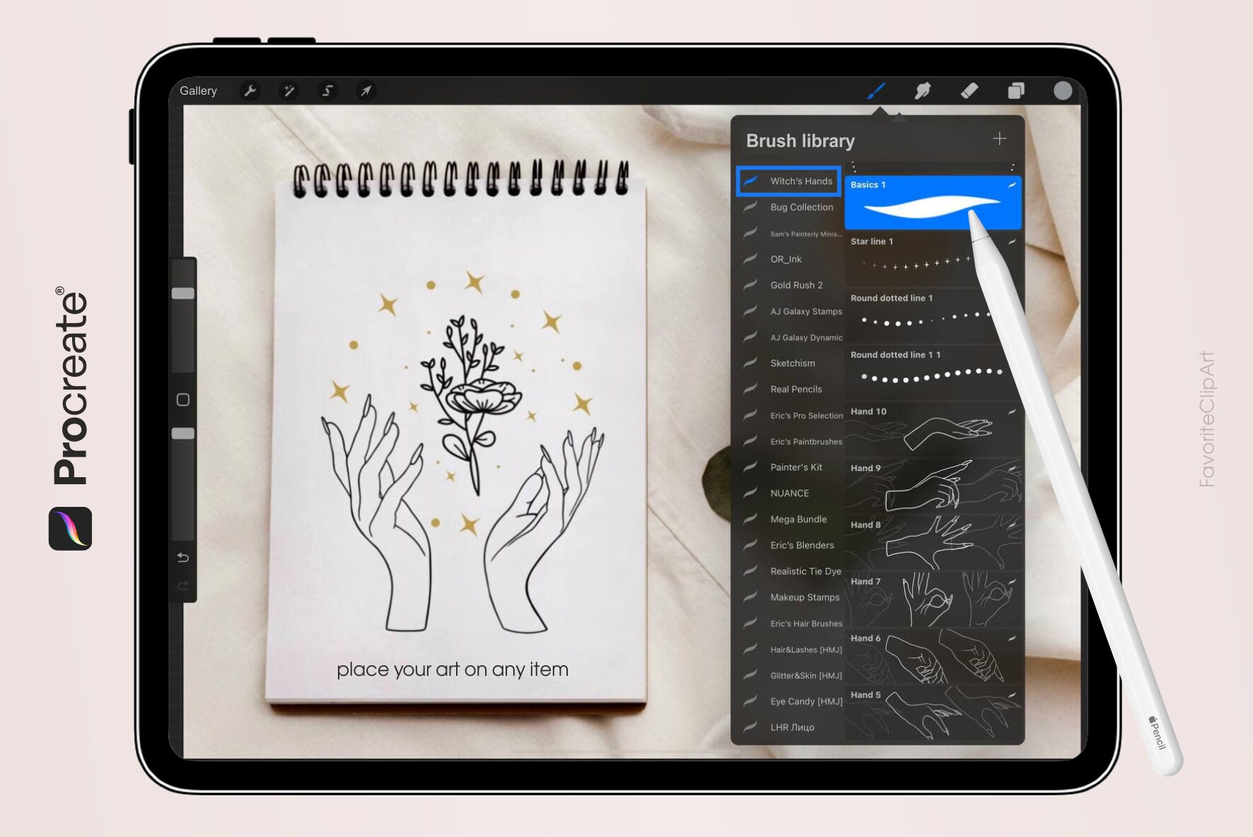 Brush Stamps Hands and Mystical Symbols on the iPad in Procreate ...