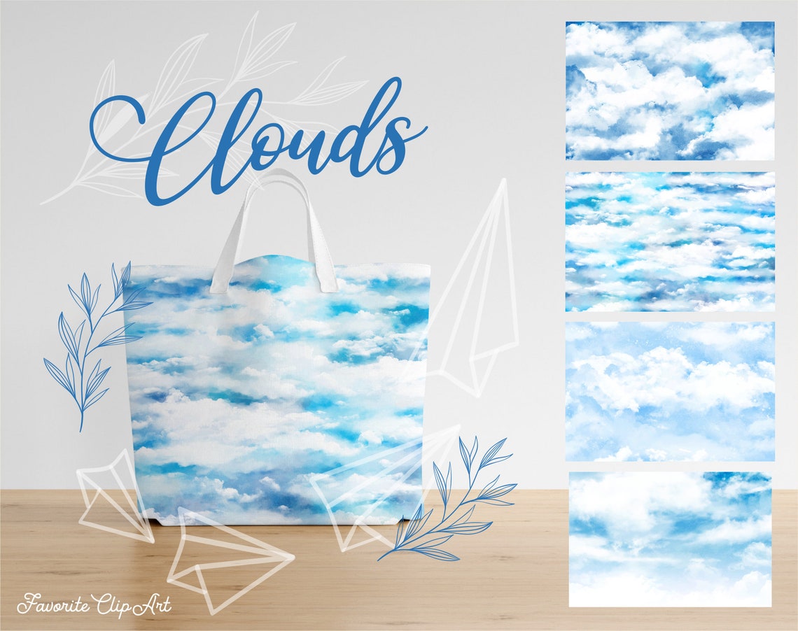 20 Watercolor Clouds Backgrounds Clipart Clouds for - Etsy