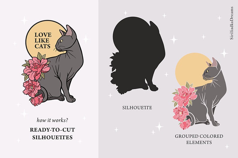 142 Cat Compositions Bundle Svg Cliparts. Cats Tattoo Sketch. - Etsy